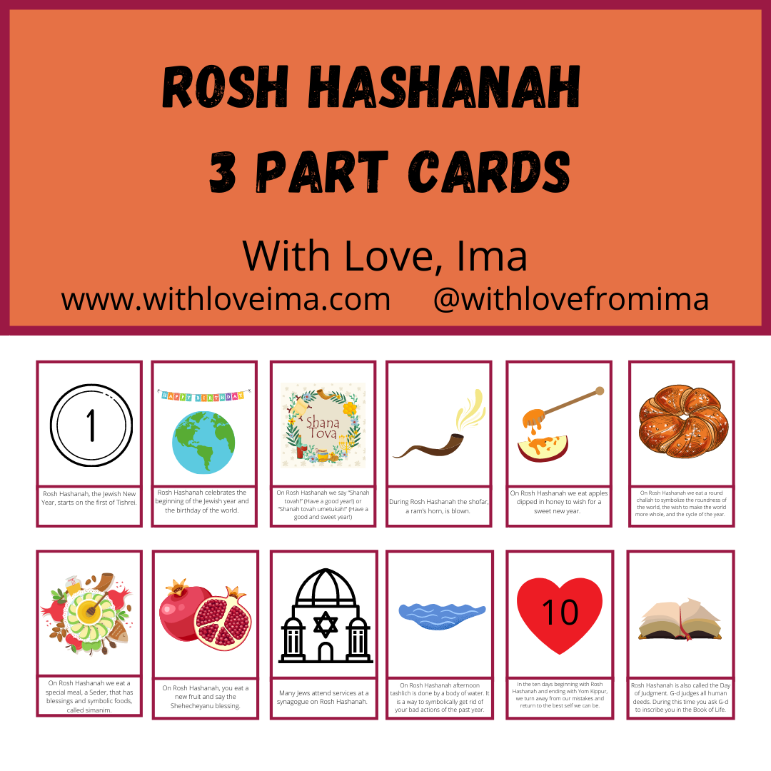 Rosh Hashanah Montessori-Style 3 Part Cards - With Love, Ima